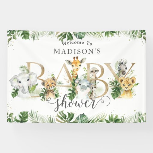 Greenery Jungle Animals Baby Shower Welcome Banner | Zazzle