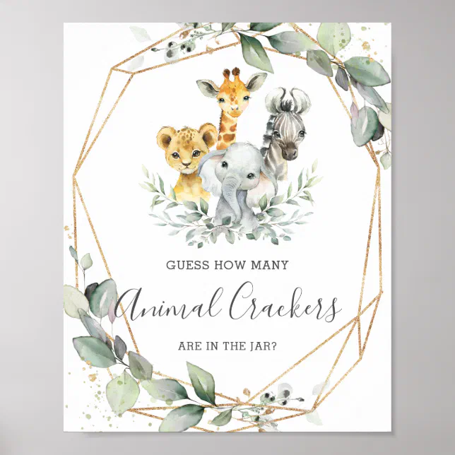Greenery Jungle Guess Animal Crackers in Jar Game Poster | Zazzle