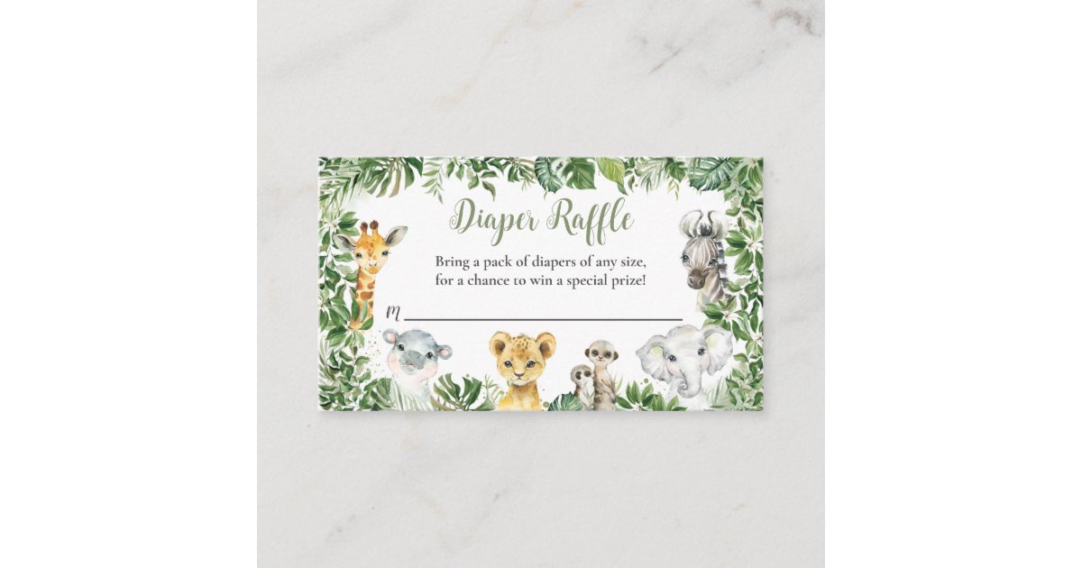 Greenery Jungle Safari Animals Diaper Raffle Enclosure Card | Zazzle