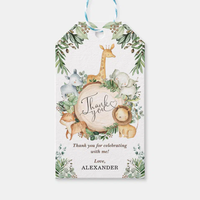 Greenery Jungle Safari Animals Wild One Birthday Gift Tags | Zazzle