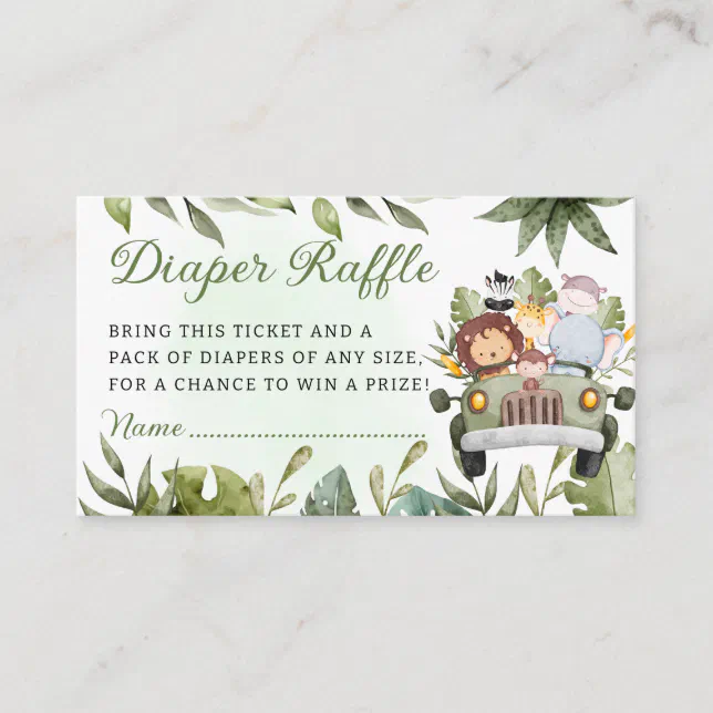Greenery jungle Safari Wild Animals Diaper raffle Enclosure Card | Zazzle