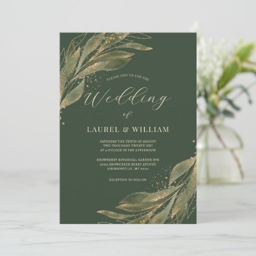 Greenery Leaf Green Gold Elegant Wedding Invitation | Zazzle
