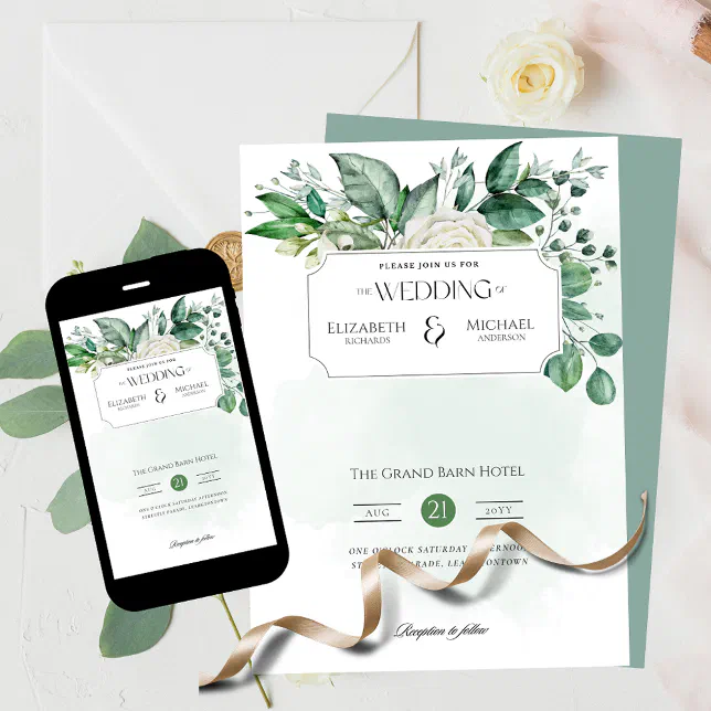 Greenery Leaf Print or Digital Wedding Invitation | Zazzle