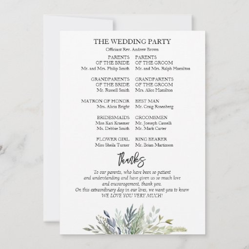 Greenery Leaves Wedding Ceremony Program | Zazzle