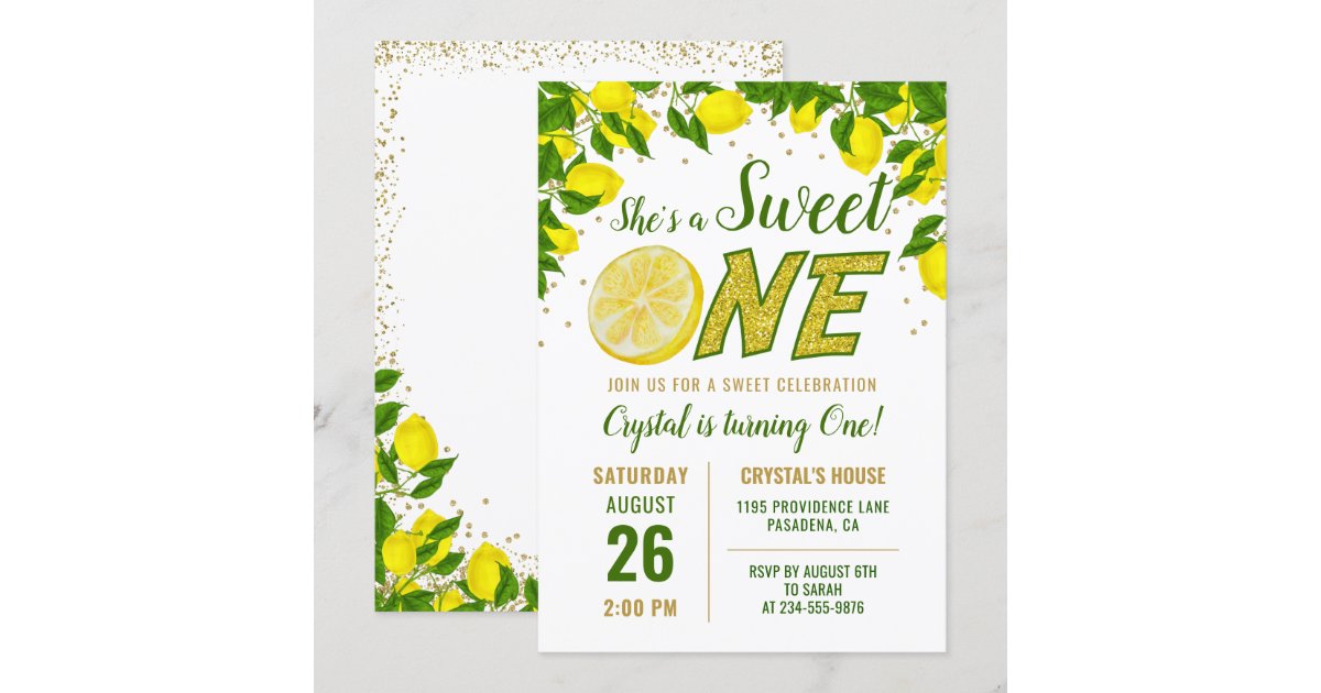 Greenery Lemon Sweet One First Birthday Invitation | Zazzle