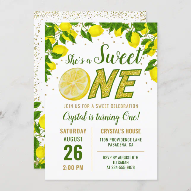 Greenery Lemon Sweet One First Birthday Invitation | Zazzle