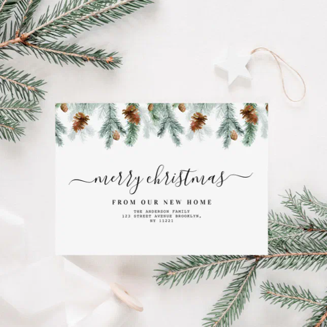 Greenery merry christmas moving announcement | Zazzle