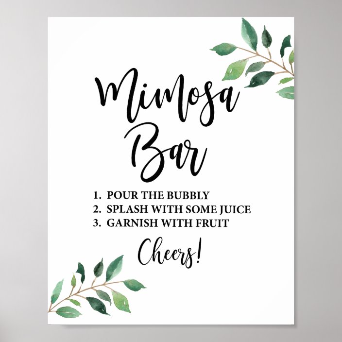 Greenery Mimosa Bar Wedding or Party Sign | Zazzle.com