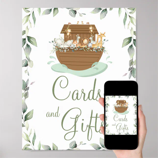 Greenery Noah's Ark Baby Shower Baptism Cards Gift Poster | Zazzle