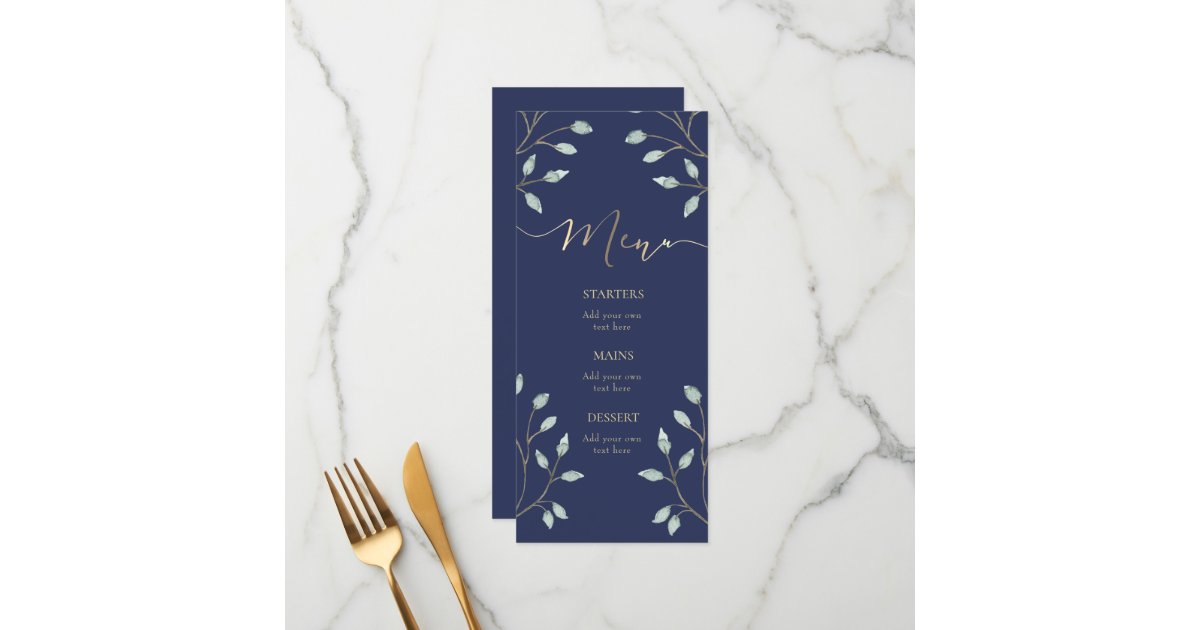 greenery on blue Menu | Zazzle