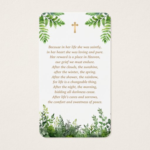 Greenery Photo Funeral Memorial Prayer Cards | Zazzle