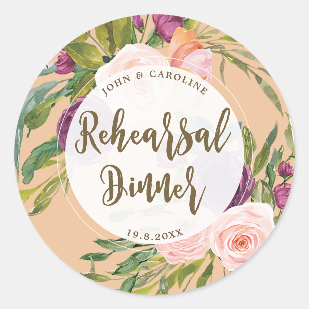 greenery pink floral rehearsal dinner sticker | Zazzle