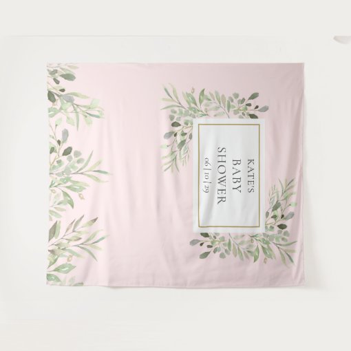 Greenery Pink Girl Baby Shower Photo Backdrop | Zazzle