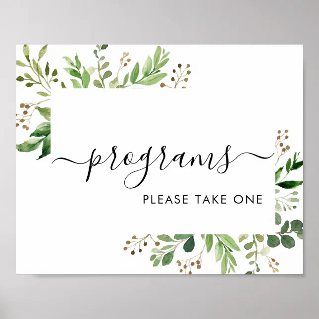 Greenery Programs Please Take One Sign | Zazzle