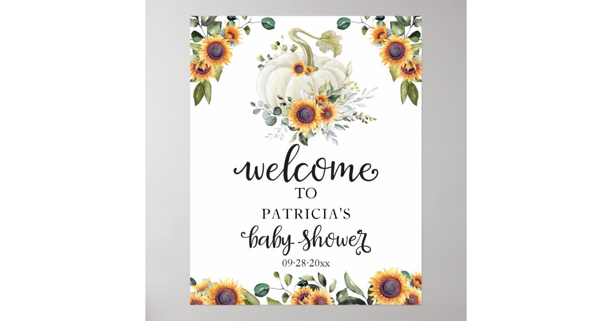 Greenery Pumpkin Fall Baby Shower Welcome Sign | Zazzle