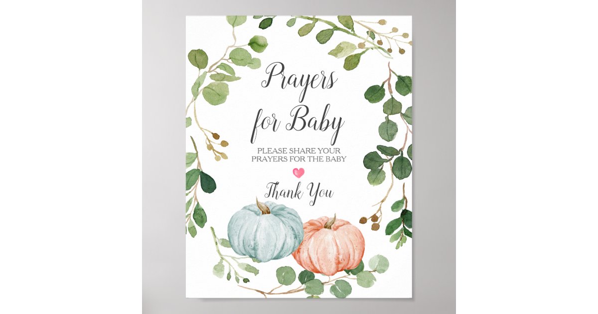Greenery Pumpkin Gender Reveal Prayers for Baby Poster | Zazzle Greenery Pumpkin Gender Reveal Prayers for Baby Poster | Zazzle