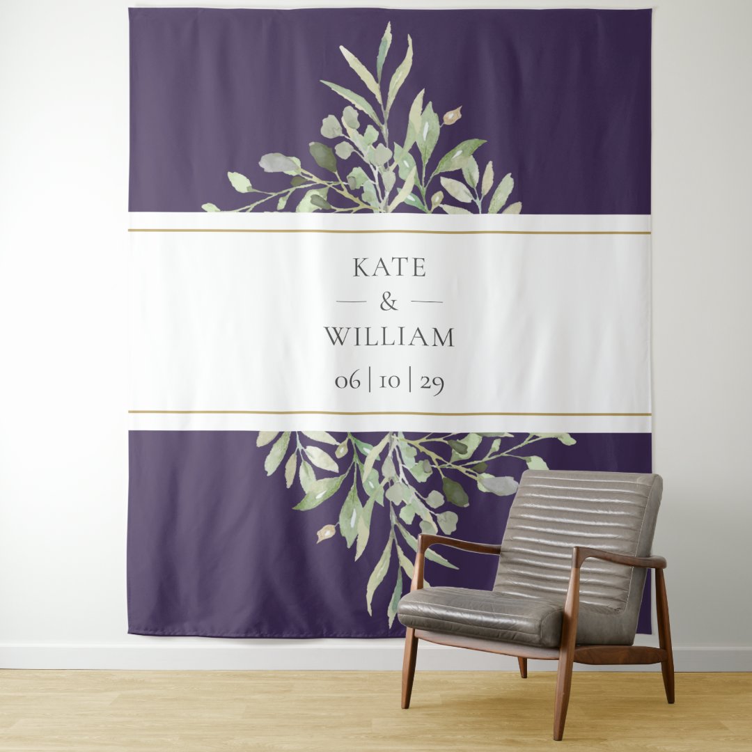 Greenery Purple Wedding Photo Booth Backdrop | Zazzle