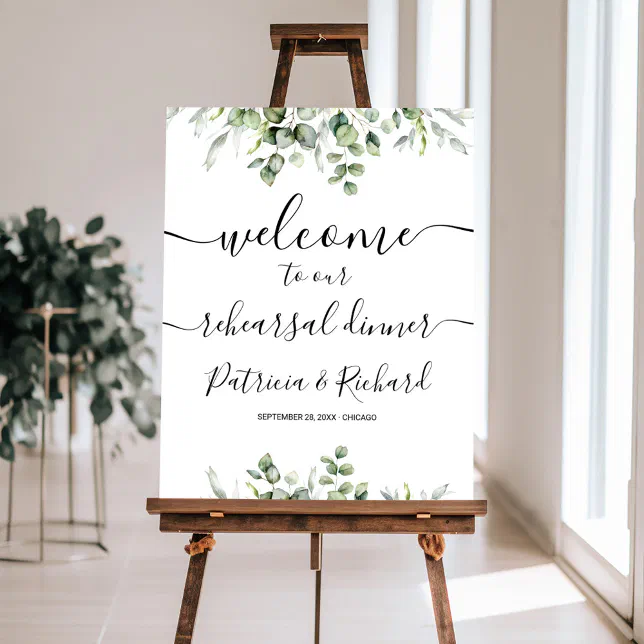 Greenery Rehearsal Dinner Welcome Sign Foam Board | Zazzle