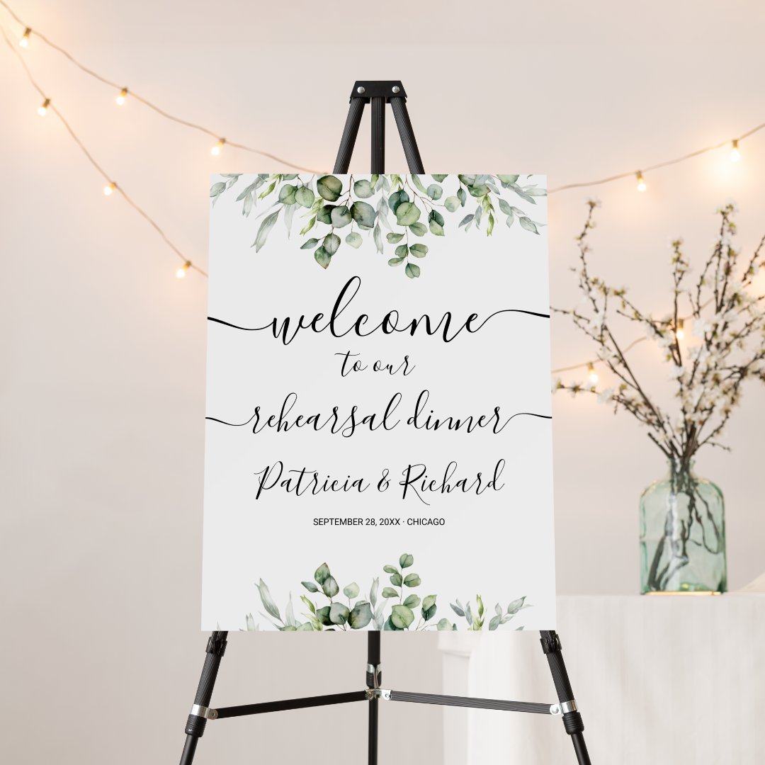Greenery Rehearsal Dinner Welcome Sign Foam Board | Zazzle