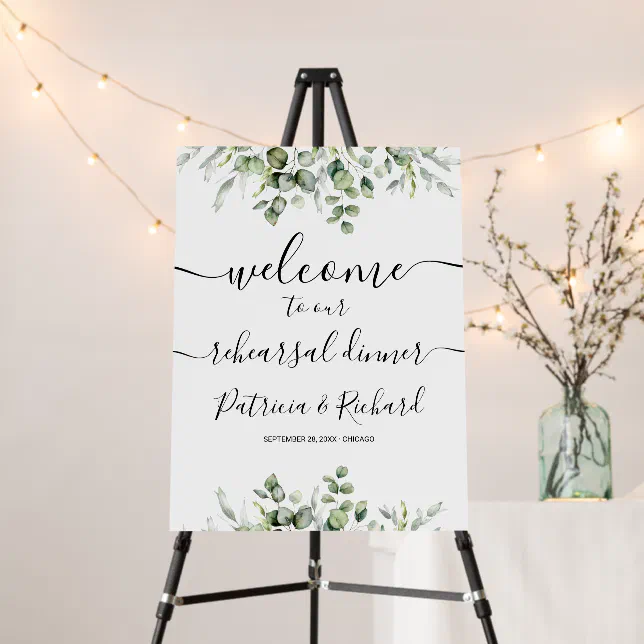 Greenery Rehearsal Dinner Welcome Sign Foam Board | Zazzle