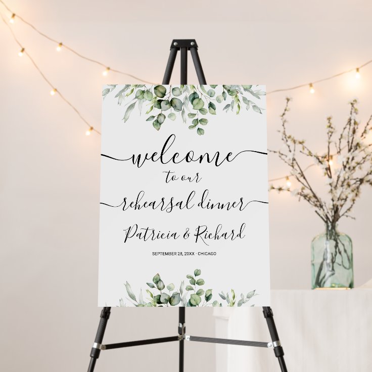 Greenery Rehearsal Dinner Welcome Sign Foam Board | Zazzle