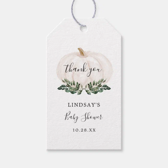 Greenery Rustic Little Pumpkin Thank You Gift Tags | Zazzle