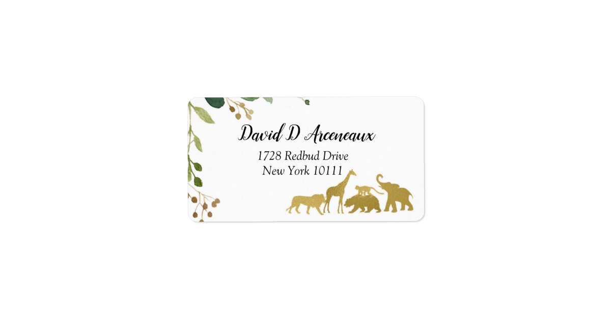 Greenery Safari Animal Address Label | Zazzle