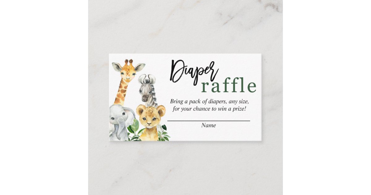Greenery Safari Jungle Animals Diaper Raffle Card | Zazzle