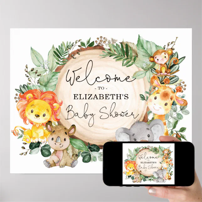 Greenery Safari Jungle Wild Animals Baby Welcome Poster | Zazzle