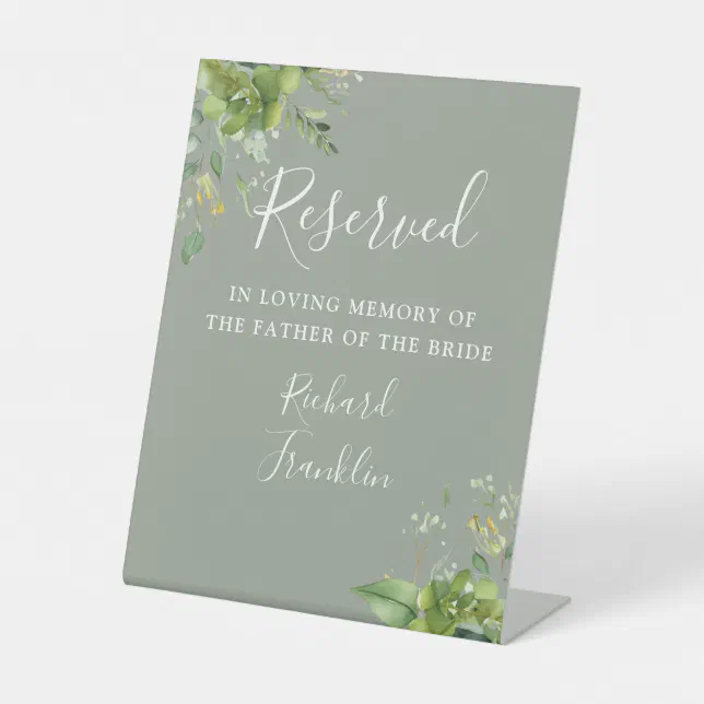 Greenery Sage Green Memory Reserved For Wedding Pedestal Sign | Zazzle