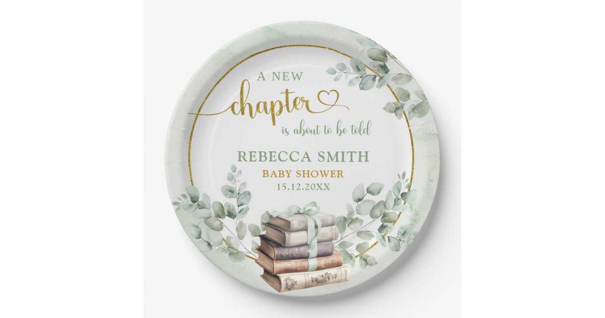 Greenery Sage Storybook Baby Shower Paper Plate | Zazzle
