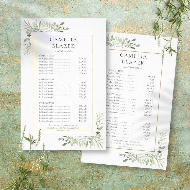 Greenery Salon 2 Sided Service Menu Price List Flyer | Zazzle