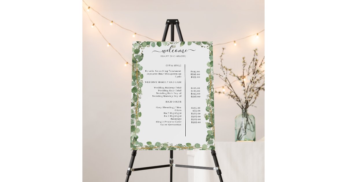 Greenery Salon Price Foam Board | Zazzle