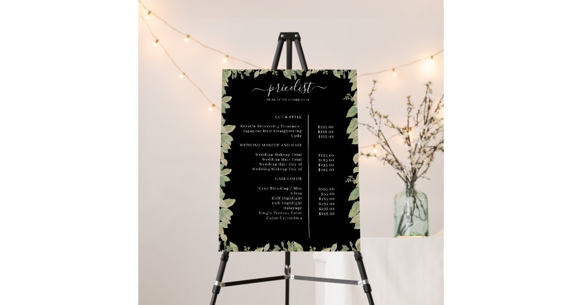 Greenery Salon Price List Poster | Zazzle