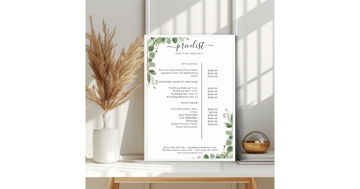 Greenery Salon Price List Poster | Zazzle