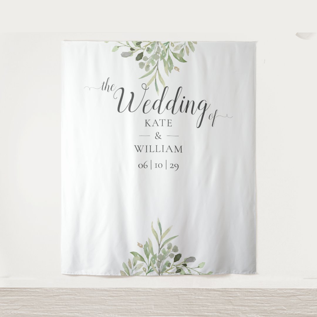 Greenery Script Wedding Photo Booth Backdrop | Zazzle
