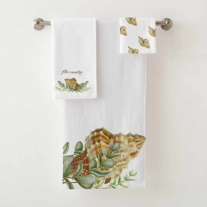 Greenery Seashell Nautical Cream Shells Coastal Bath Towel Set | Zazzle.com