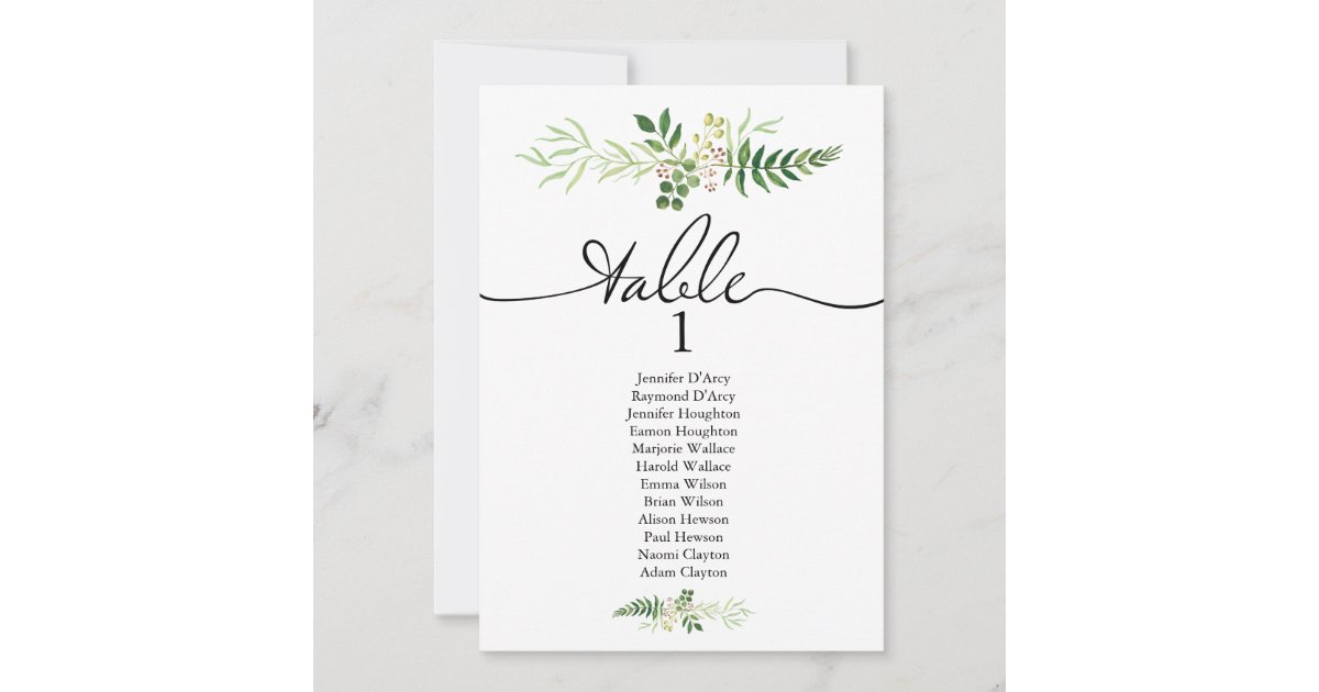 Greenery single wedding seating chart, modern font invitation | Zazzle