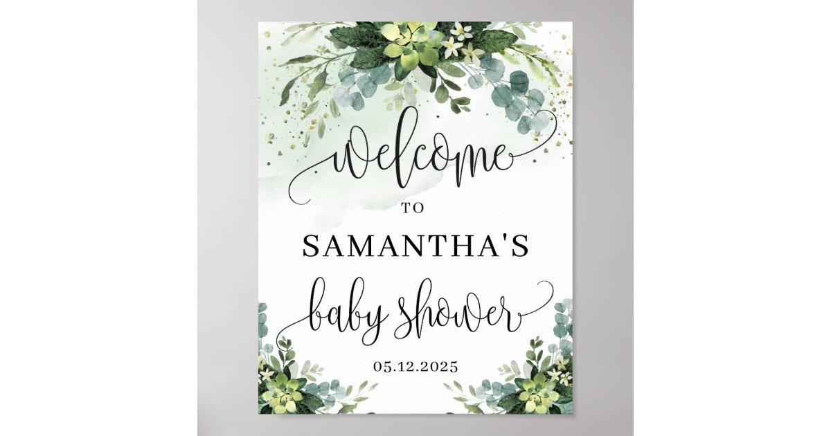 Greenery succulent baby shower welcome sign | Zazzle