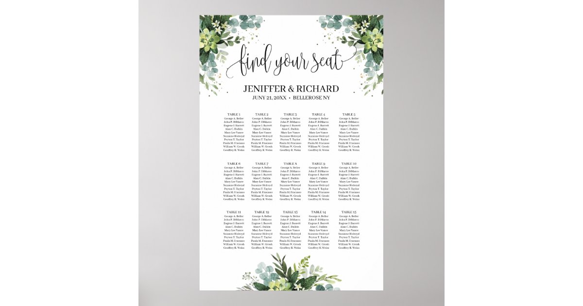 Greenery succulent boho foliage seating chart | Zazzle