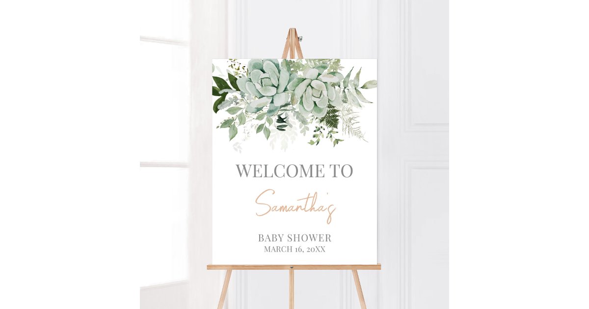 Greenery Succulents Baby Shower Welcome Poster | Zazzle