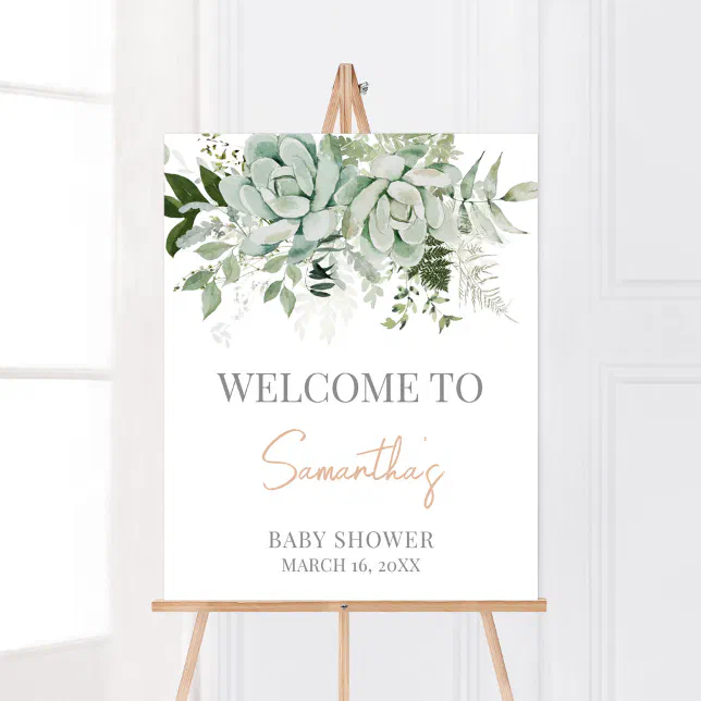 Greenery Succulents Baby Shower Welcome Poster | Zazzle