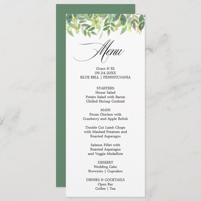 Greenery Summer Destination Dinner Menu Card | Zazzle.com