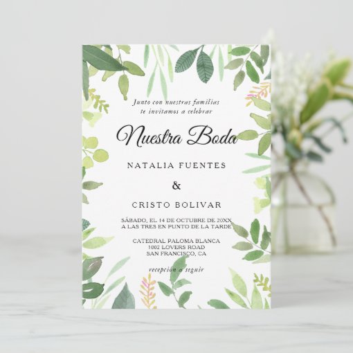 Greenery Summer Destination Spanish Wedding Invitation | Zazzle