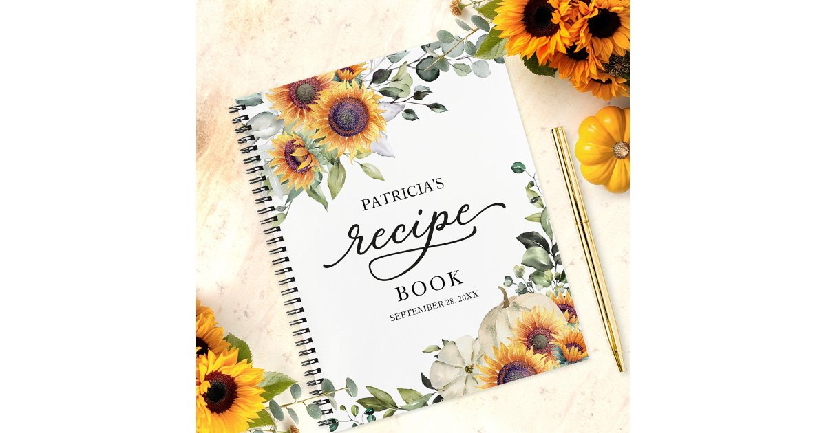 Greenery Sunflowers Bridal Shower Recipe Book | Zazzle