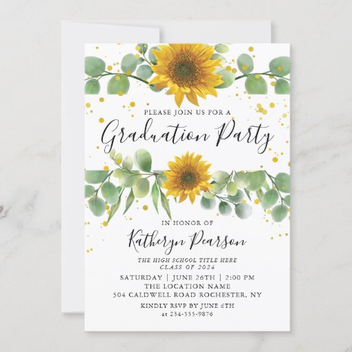 Greenery Sunflowers Graduation Party Invitation | Zazzle