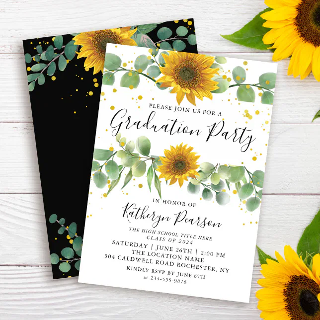 Greenery Sunflowers Graduation Party Invitation | Zazzle