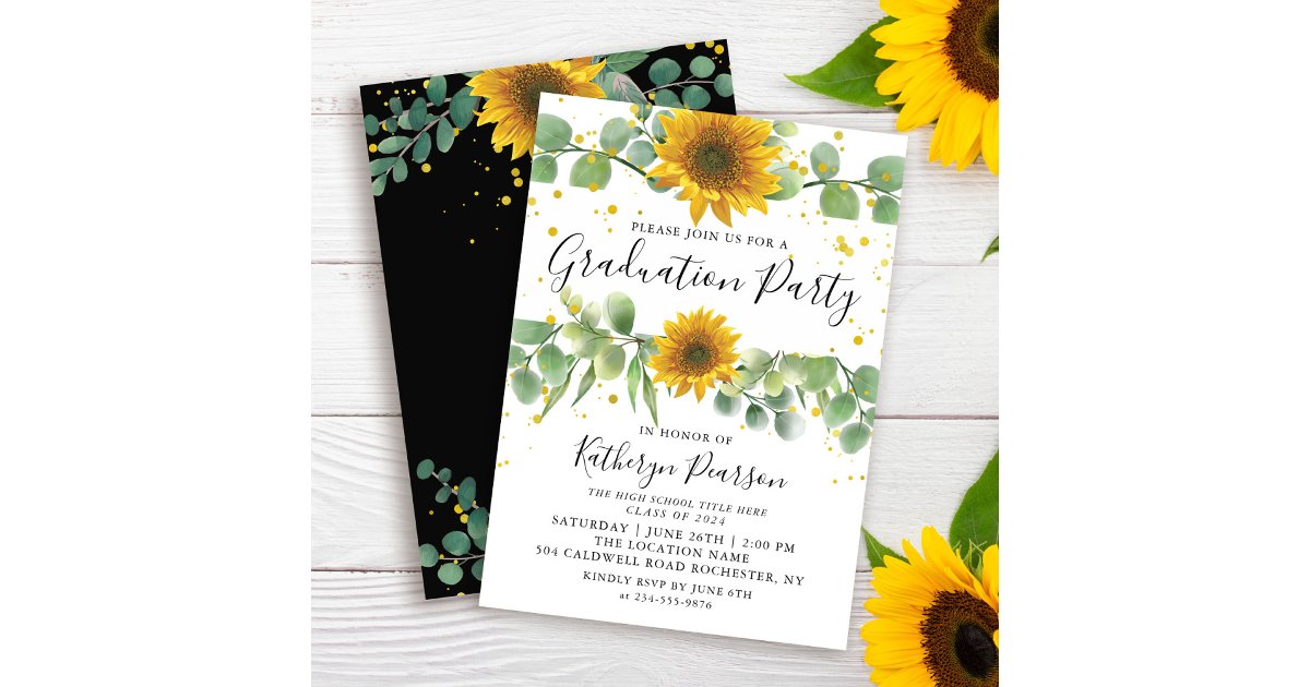 Greenery Sunflowers Graduation Party Invitation | Zazzle