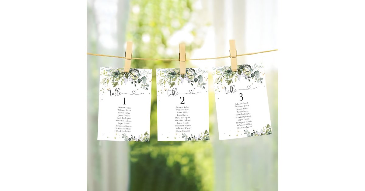 Greenery Table Seating Chart | Zazzle