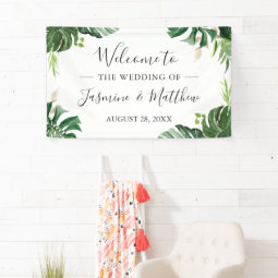 Greenery Tropical Leaves Wedding Party Banner | Zazzle